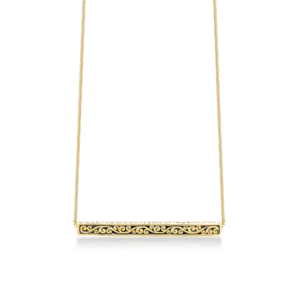 18K Gold Bar Horizontal with Signature Lois Hill Scroll Necklace (30mm ...