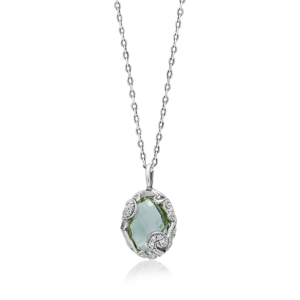 Oval Green Quartz and Diamond (0.05) Scroll Vest with Classic Signatur ...